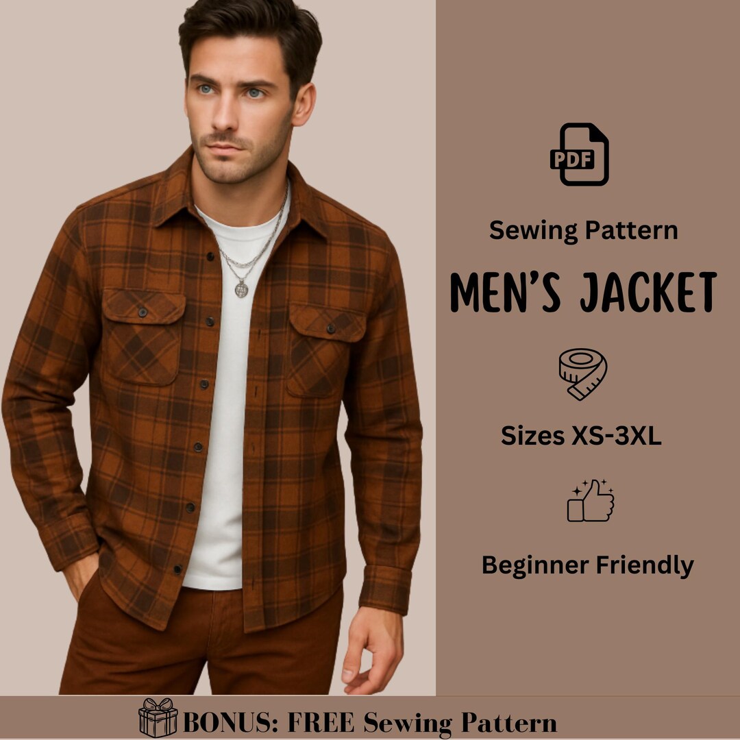 Jacket Sewing Pattern for Men | Men Sewing Pattern | Shirt Jacket ...
