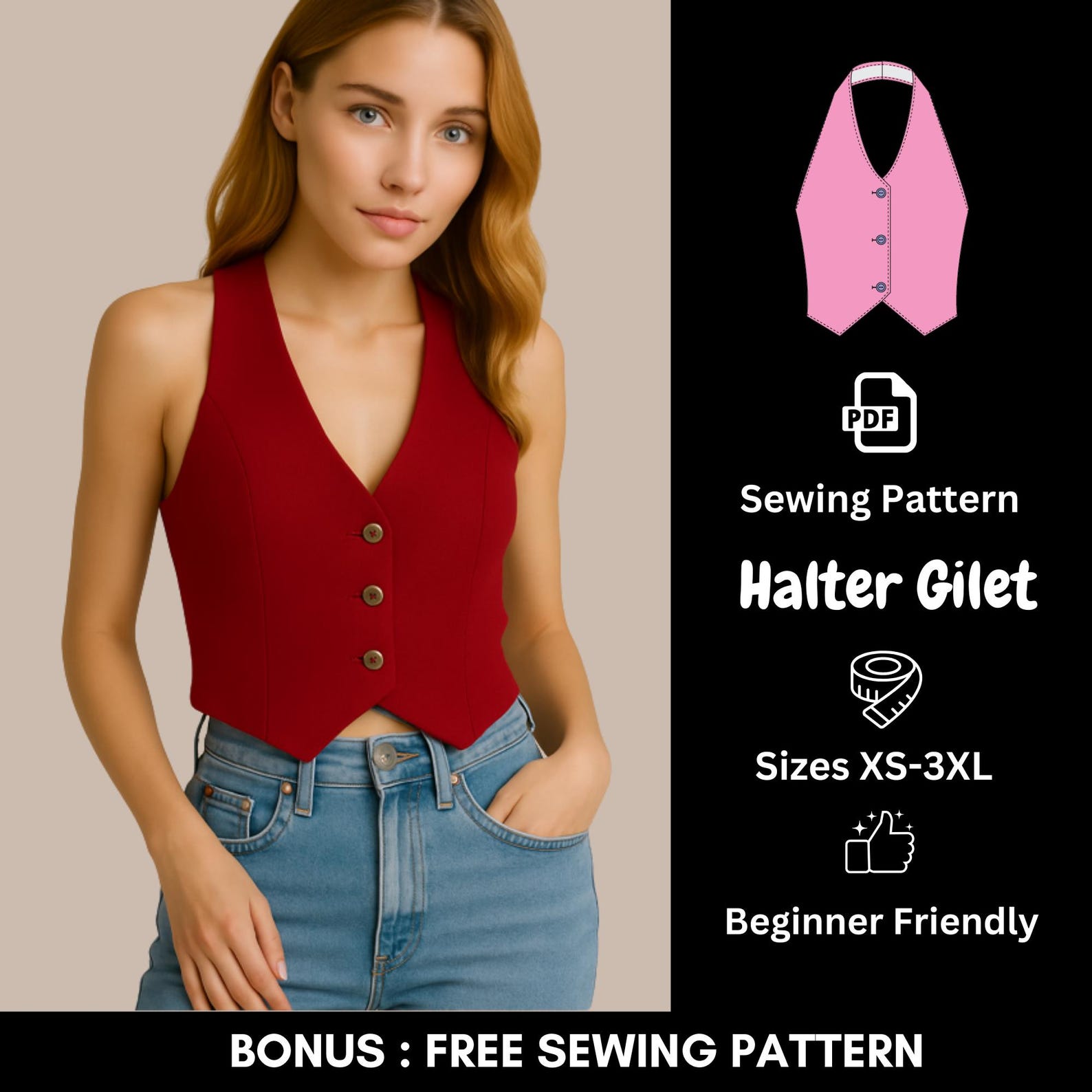 Halter Vest Sewing Pattern | Waistcoat Pattern | Women Vest Pattern ...