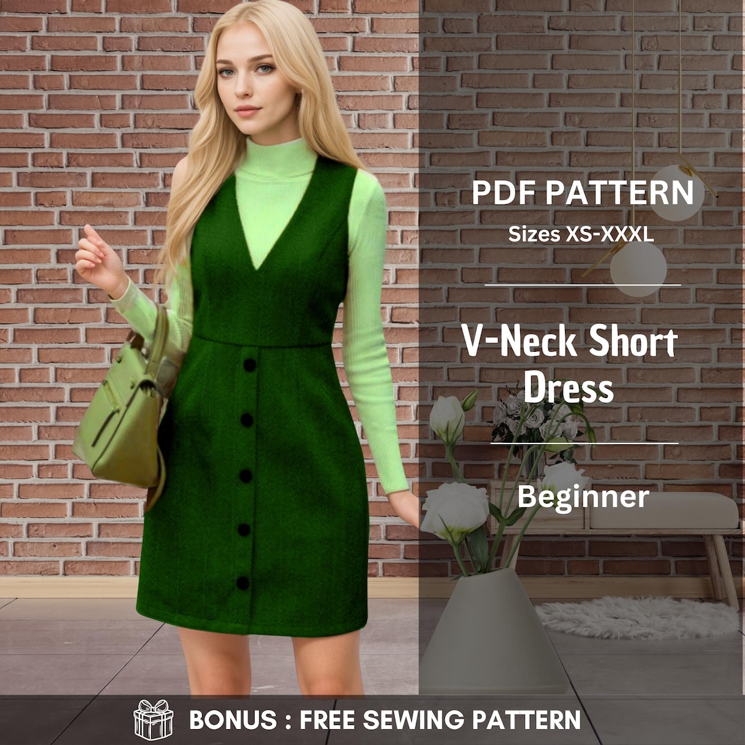 V-neck Short Dress Sewing Pattern | Sewing Pattern for Women's Gown ...