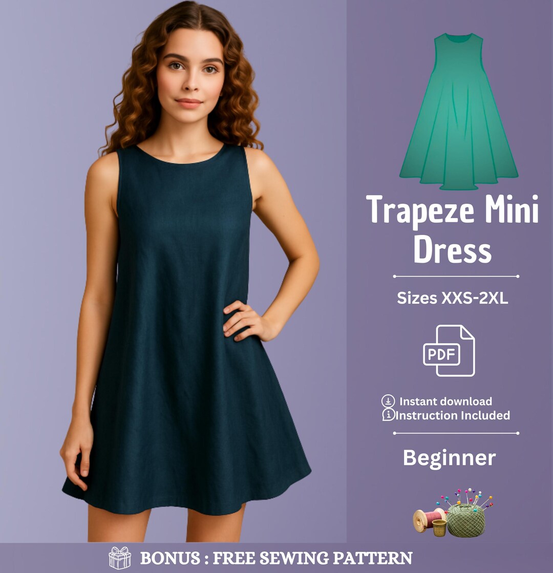 Flair Mini Dress Sewing Pattern | Trapeze A-line Summer Dress | Women ...