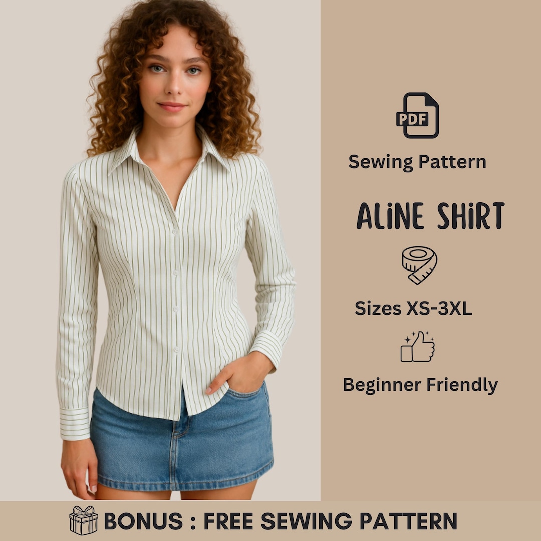 Fitted Shirt Pattern for Women, Shirt Sewing Pattern, Button up Shirt ...