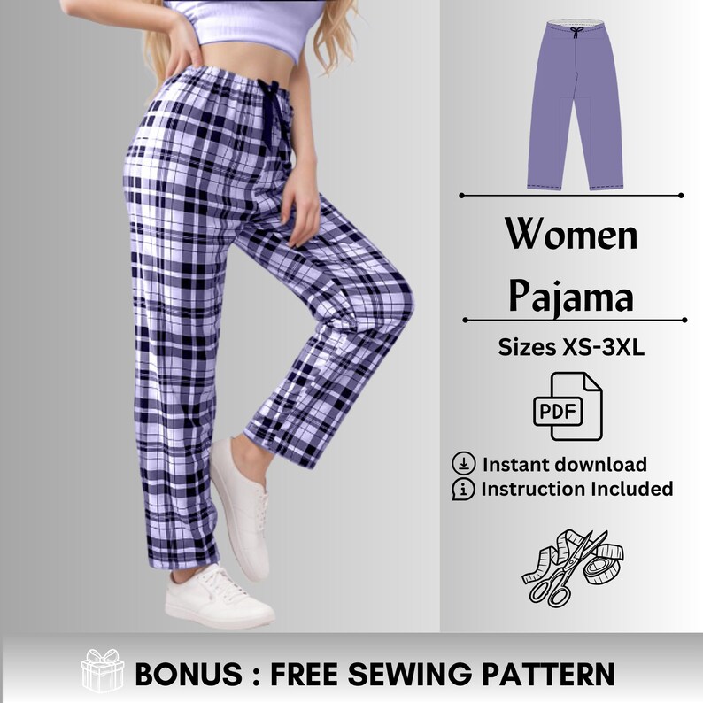 Women Pajama Sewing Pattern, Women Pajama Pattern, Women Pajama Pants ...