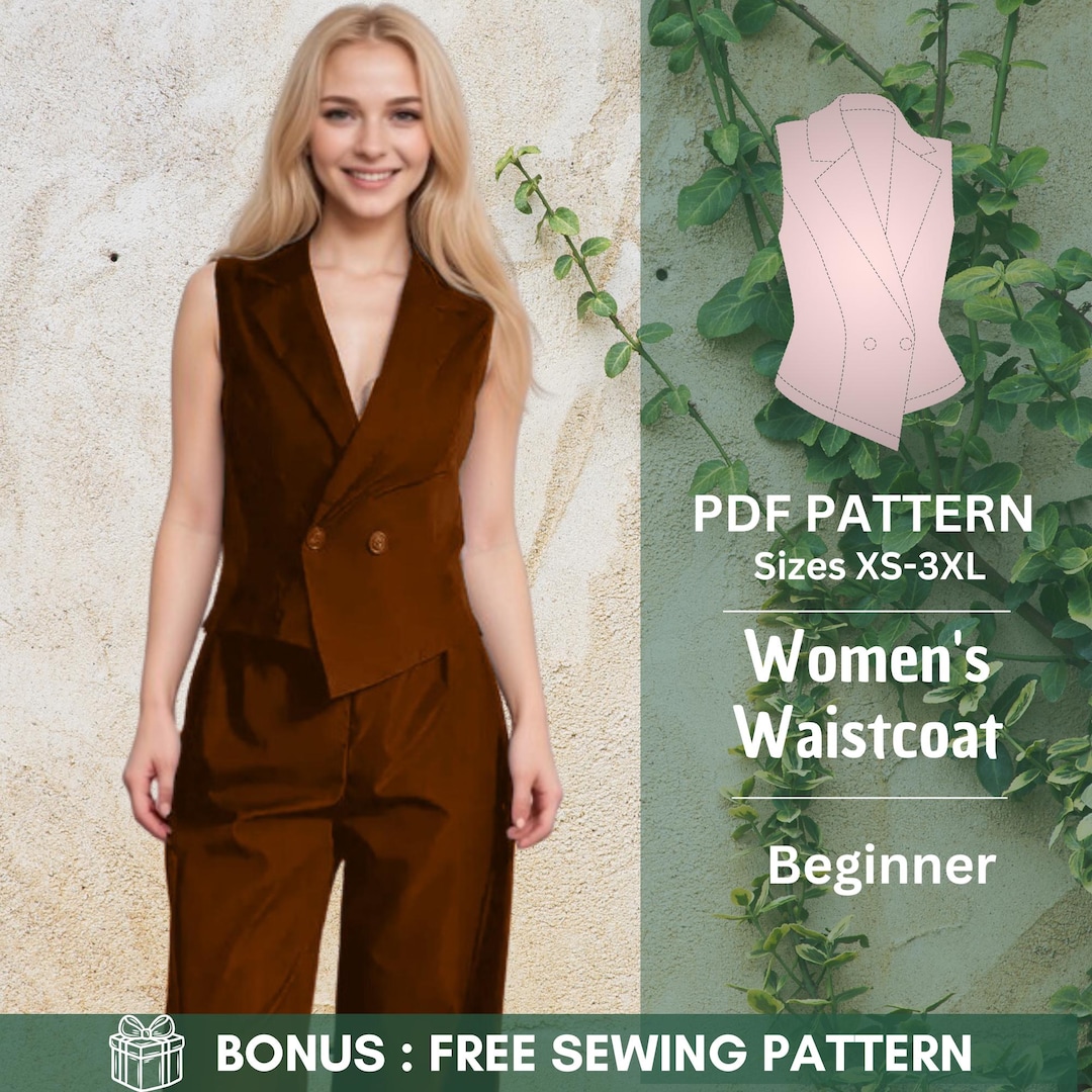 Women's Waistcoat Sewing Pattern | Vest Sewing Pattern | Women Vest ...