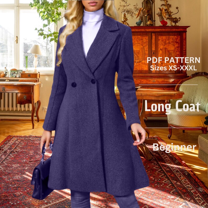 Long Coat Sewing Pattern PDF Womens Overcoat Pattern Winter Jacket Sewing Pattern Cold Weather ...