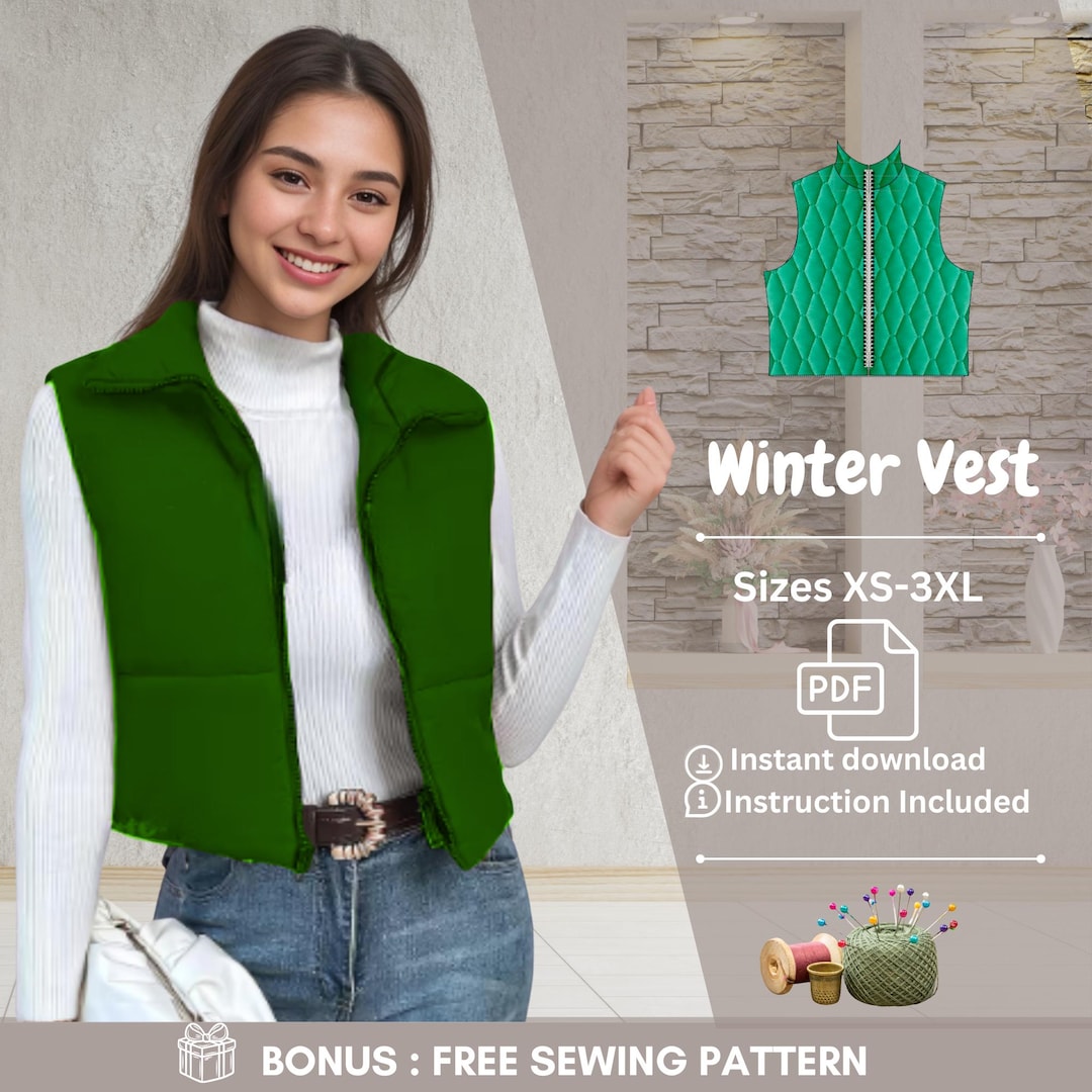 Winter Vest Sewing Pattern | DIY Women’s Winter Vest | Cozy Jacket ...