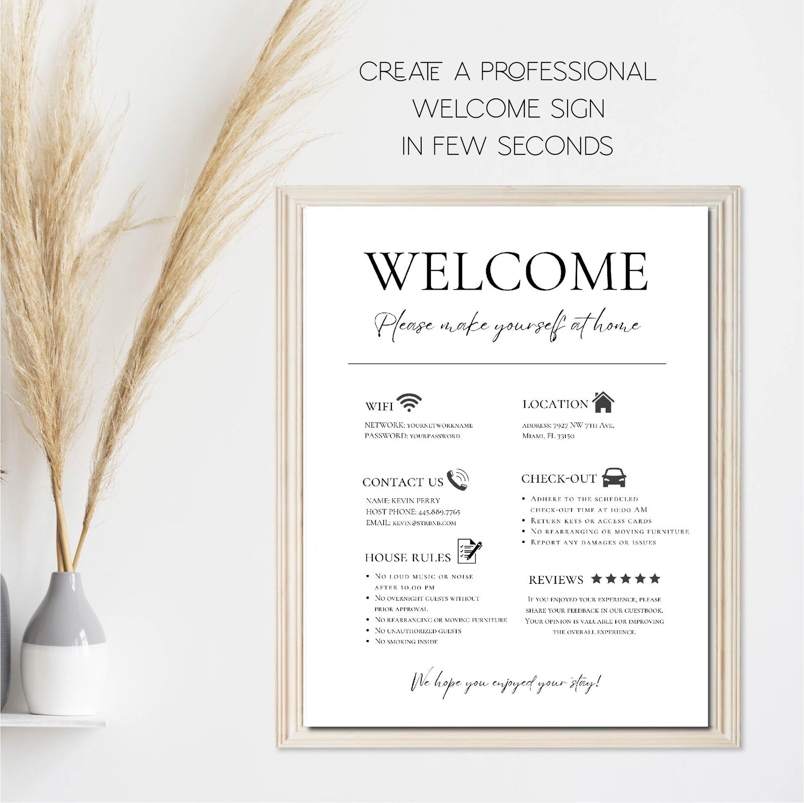 Editable Airbnb Welcome Guide Signage, Printable Short Term Rental ...