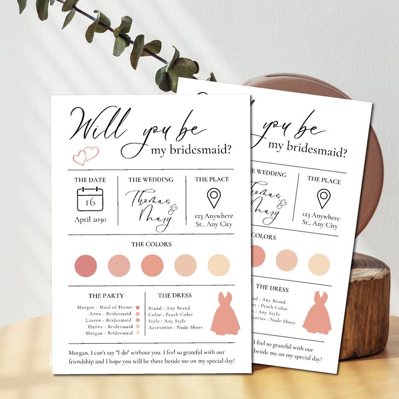 Bridesmaid Proposal Card Template, Will You Be My Bridesmaid Card With ...
