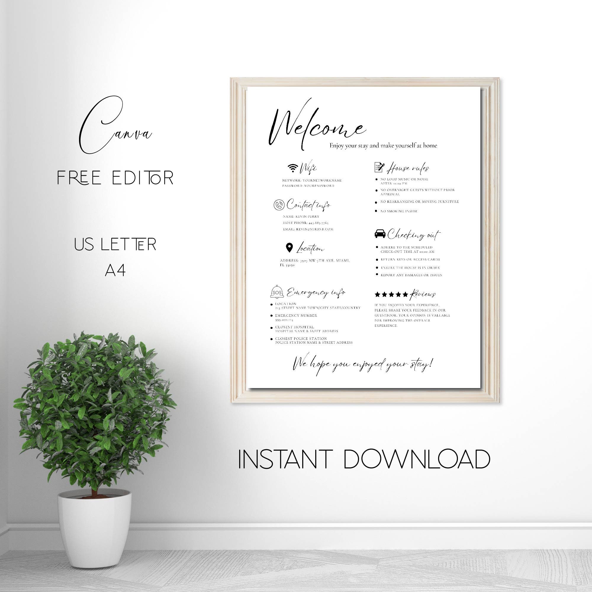 Editable Airbnb Welcome Guide Signage, Printable Short Term Rental ...