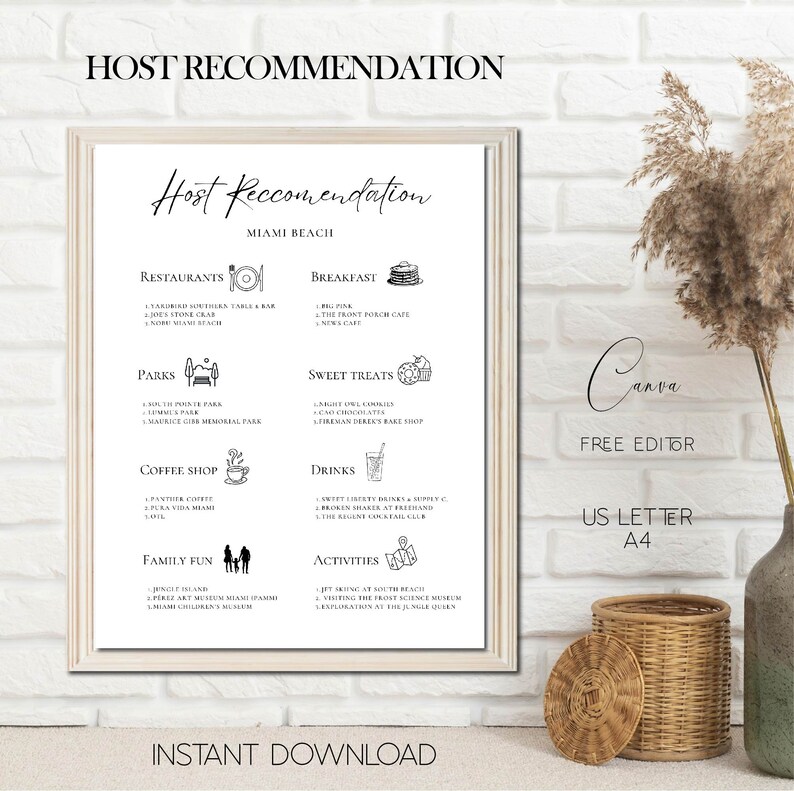 Host Recommendations for Airbnb Guests, Local Recommendations Template ...