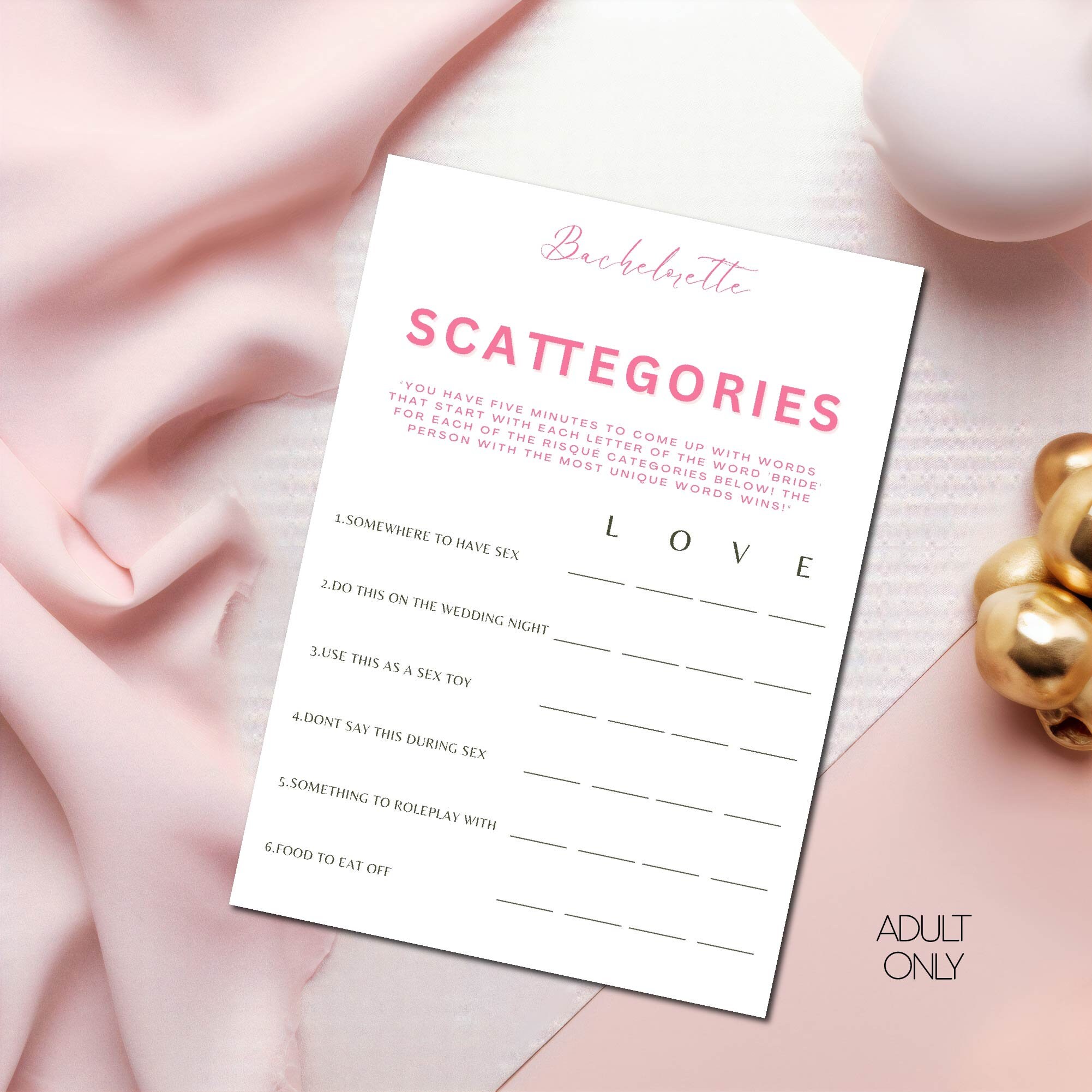 Scattegories, Bridal Shower Game, Printable Scattegories Game, Adults ...