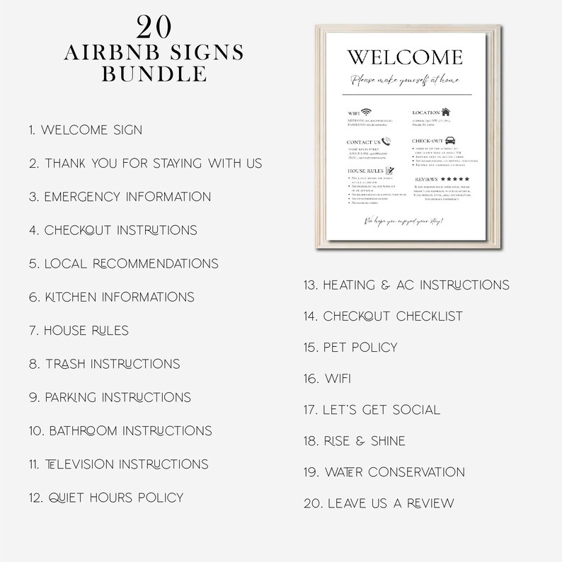Airbnb Sign Bundle Template Airbnb Signage Signs for Rental Home Wifi ...