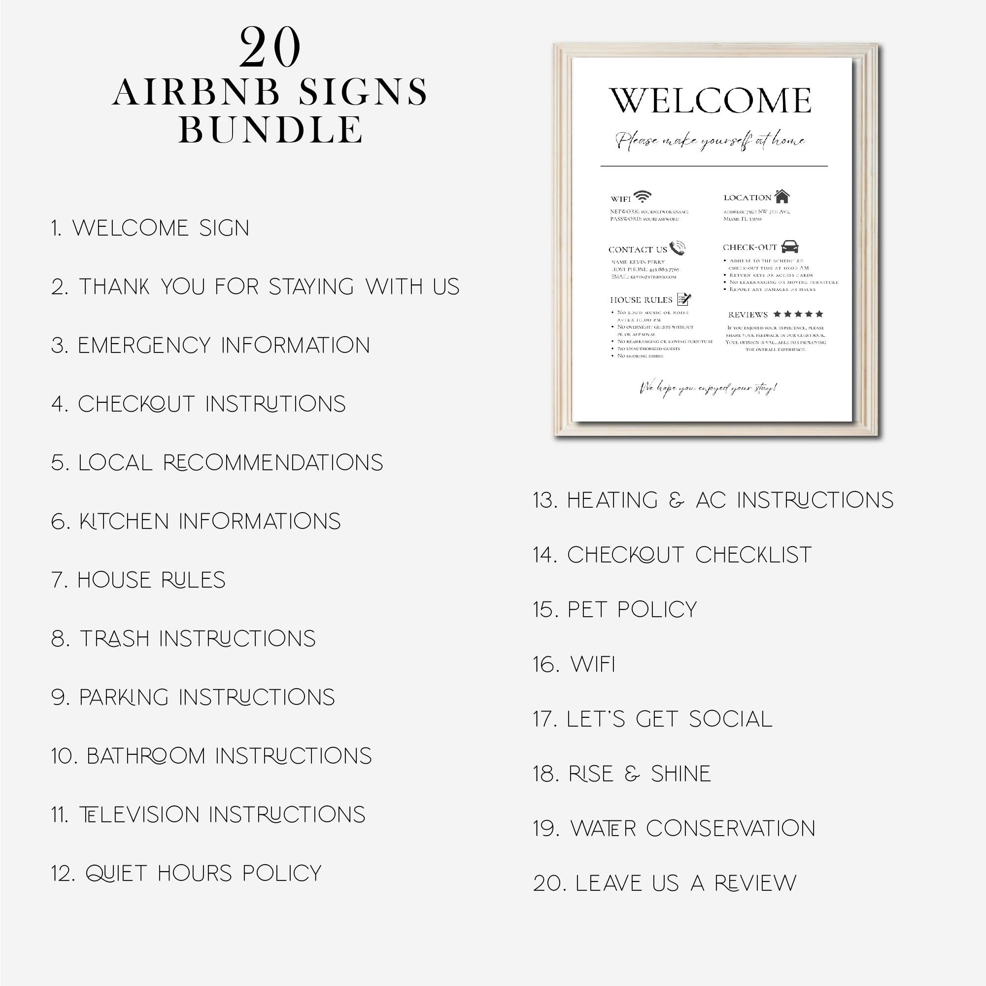 Airbnb Sign Bundle Template Airbnb Signage Signs for Rental Home Wifi ...