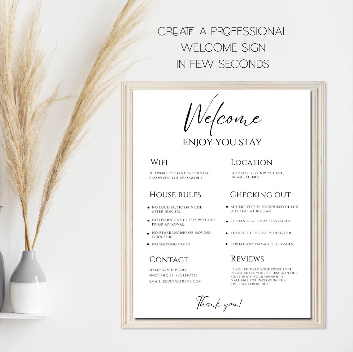Editable Airbnb Welcome Guide Signage, Printable Short Term Rental ...