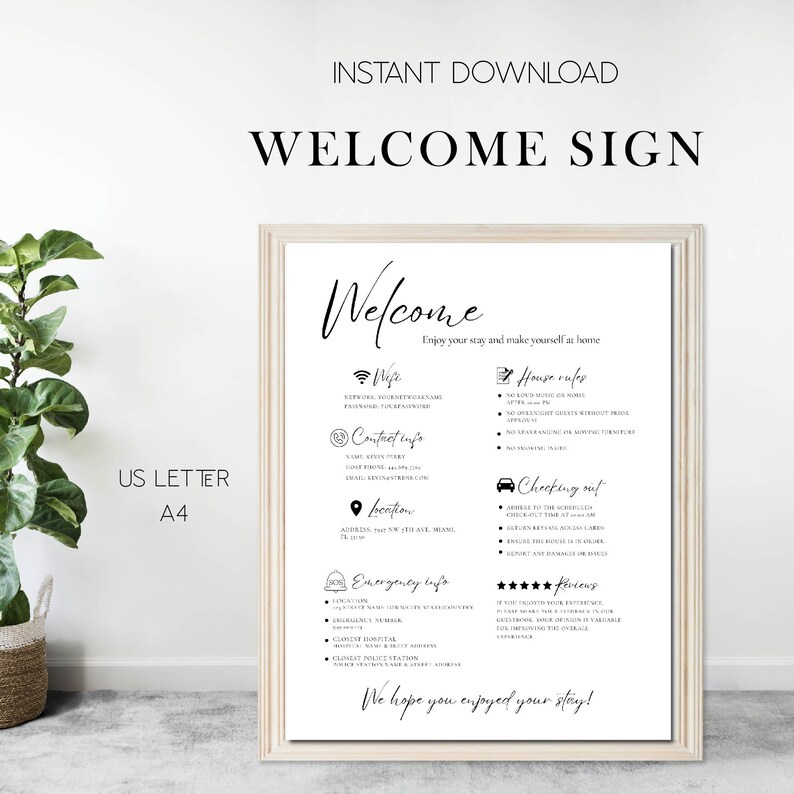 Editable Airbnb Welcome Guide Signage, Printable Short Term Rental ...