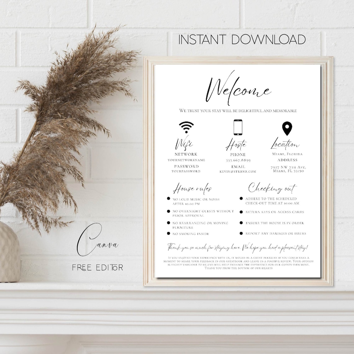 Editable Airbnb Welcome Guide Signage, Printable Short Term Rental ...