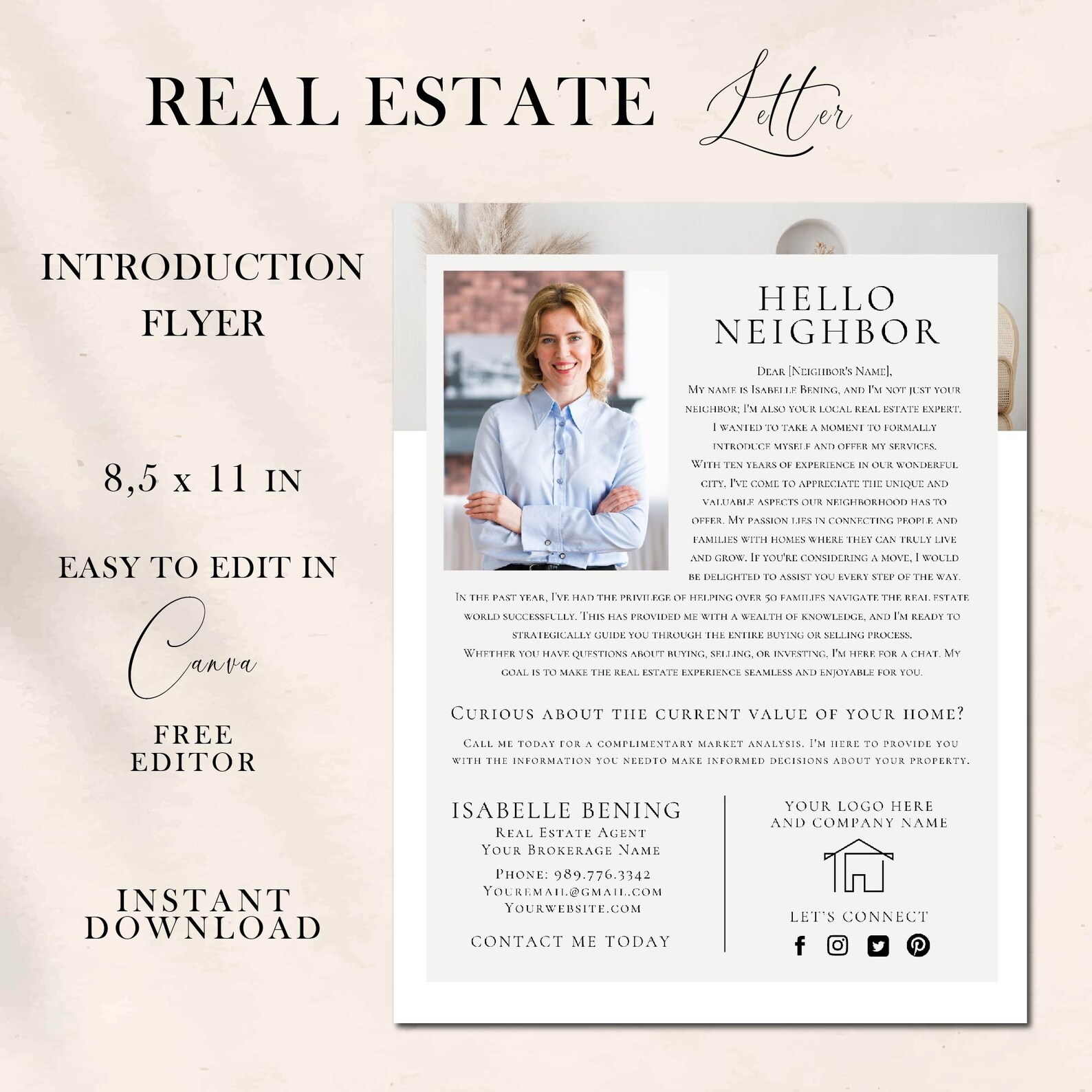 Real Estate Introduction Flyer | Realtor Hello Neighbor Letter ...