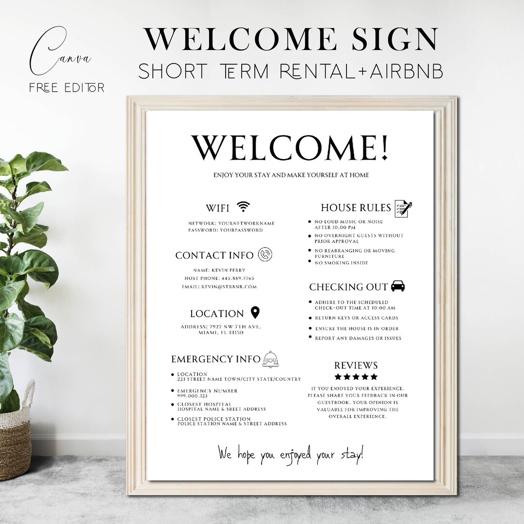Editable Airbnb Welcome Guide Signage, Printable Short Term Rental ...