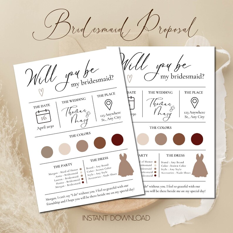 Bridesmaid Proposal Card Template, Will You Be My Bridesmaid Card With ...