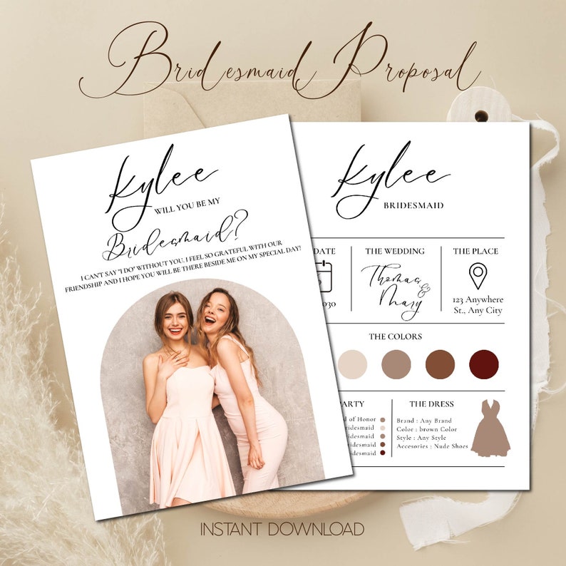 Editable Bridesmaid Proposal Card, Bridal Party Information Card ...