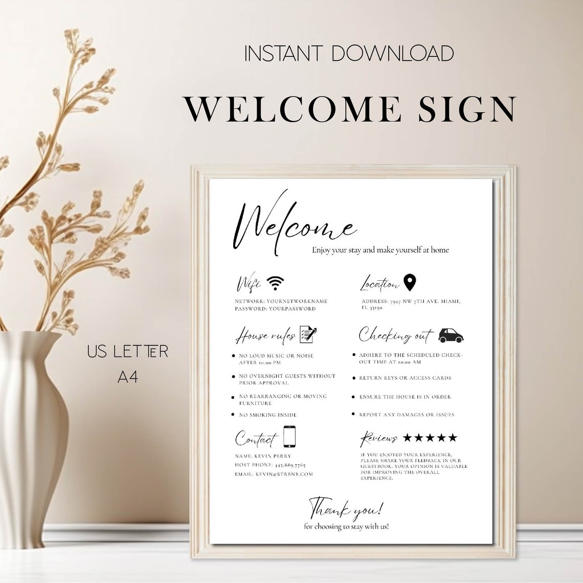 Editable Airbnb Welcome Guide Signage, Printable Short Term Rental ...