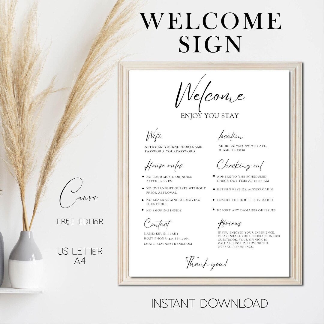 Editable Airbnb Welcome Guide Signage, Printable Short Term Rental ...