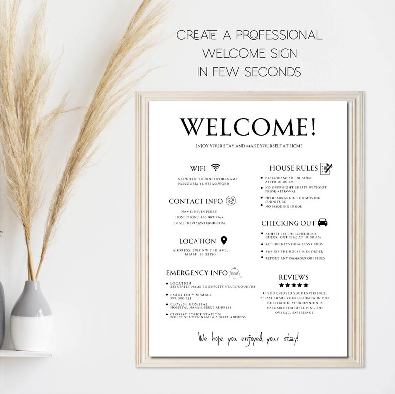 Editable Airbnb Welcome Guide Signage, Printable Short Term Rental ...