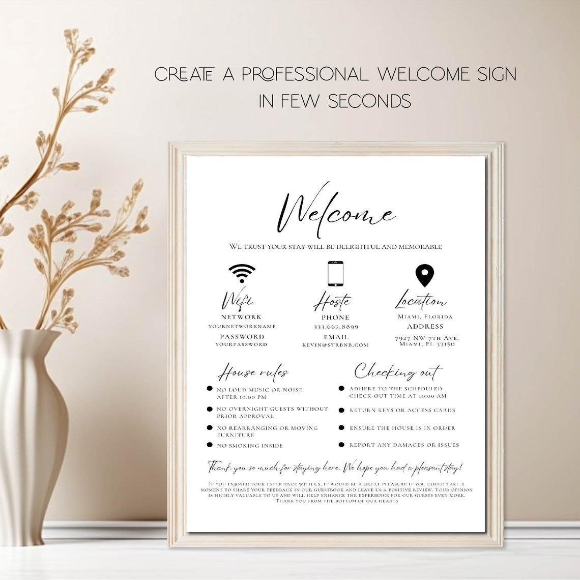 Editable Airbnb Welcome Guide Signage, Printable Short Term Rental ...