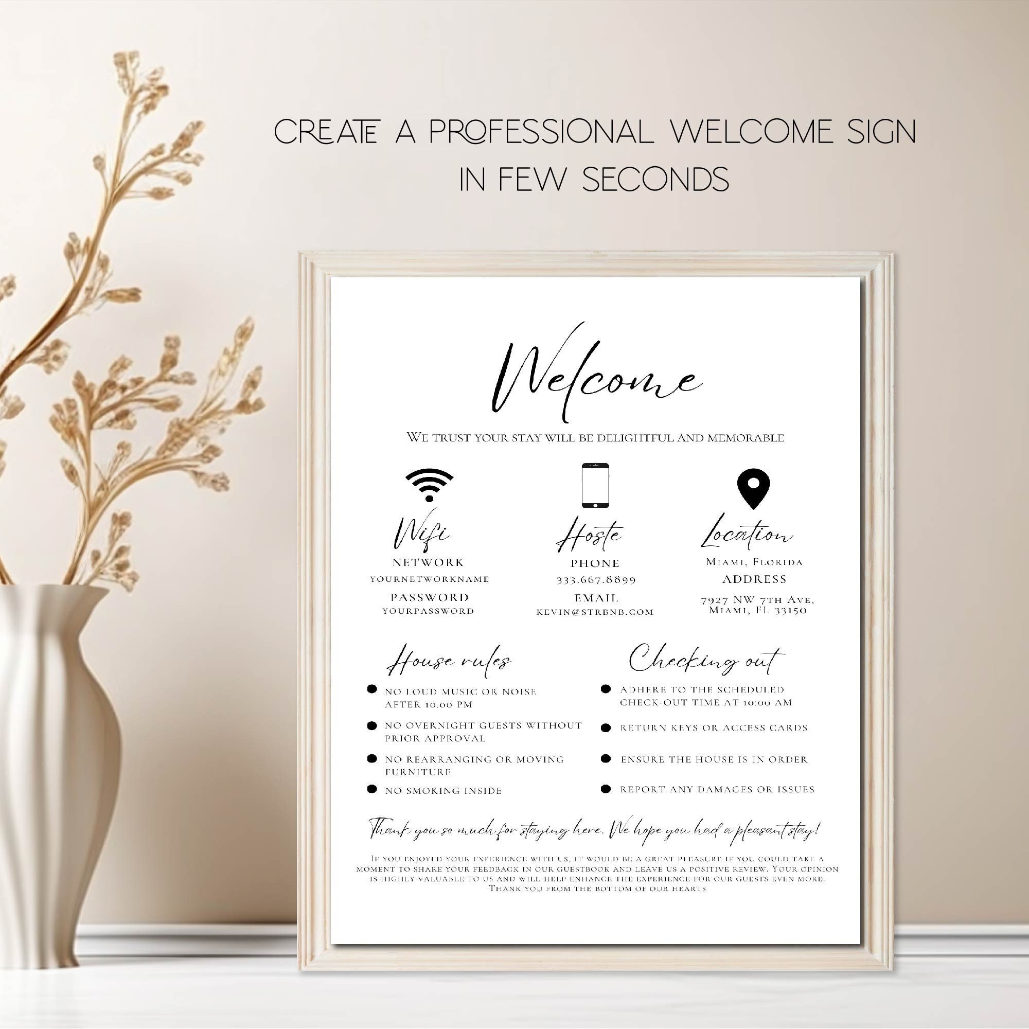 Editable Airbnb Welcome Guide Signage, Printable Short Term Rental ...