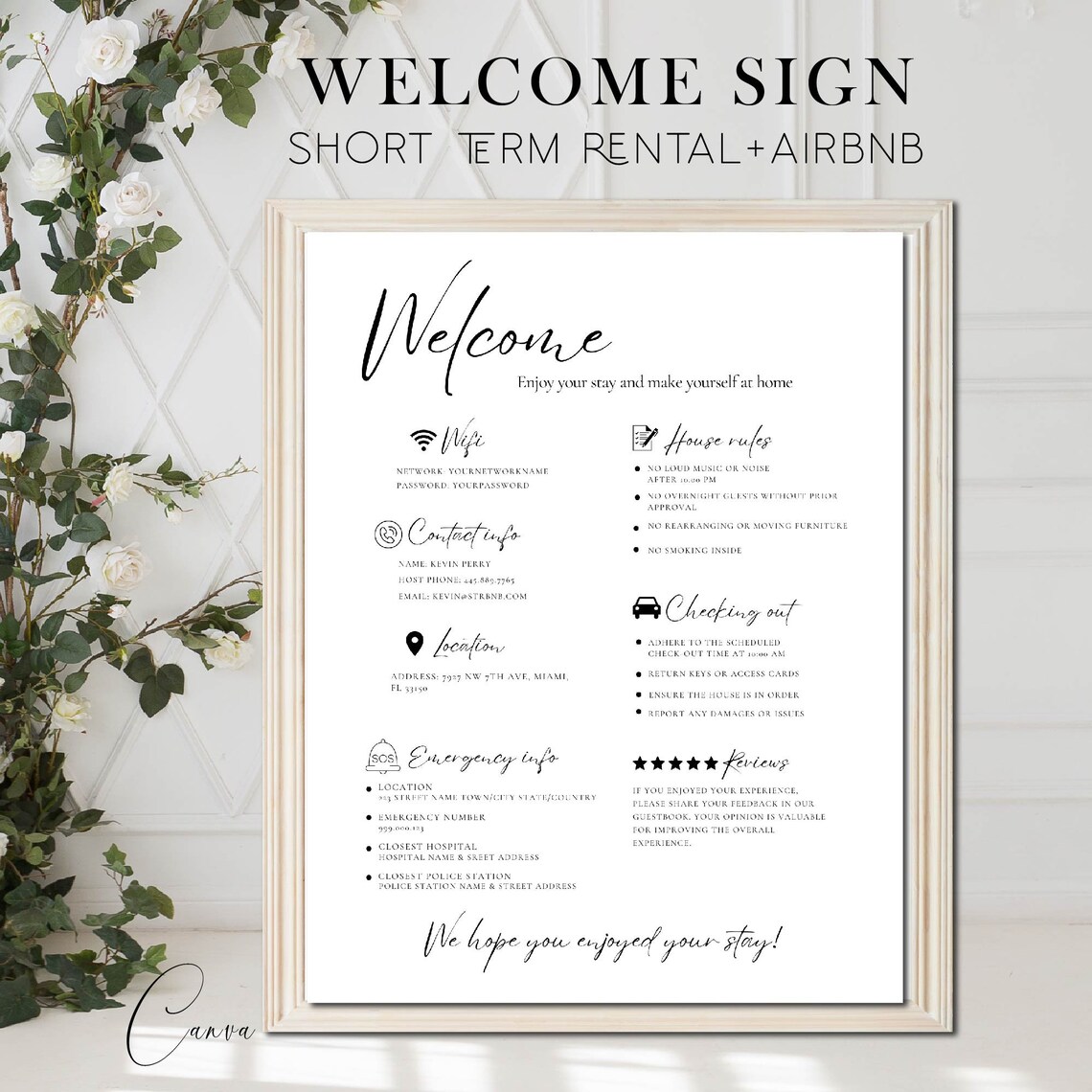 Editable Airbnb Welcome Guide Signage, Printable Short Term Rental ...