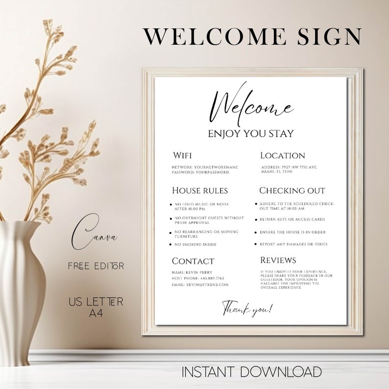 Editable Airbnb Welcome Guide Signage, Printable Short Term Rental ...
