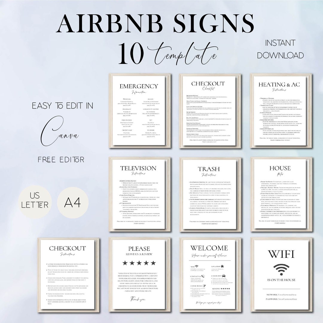 Airbnb Sign Bundle Template Airbnb Signage Signs for Rental Home Wifi ...