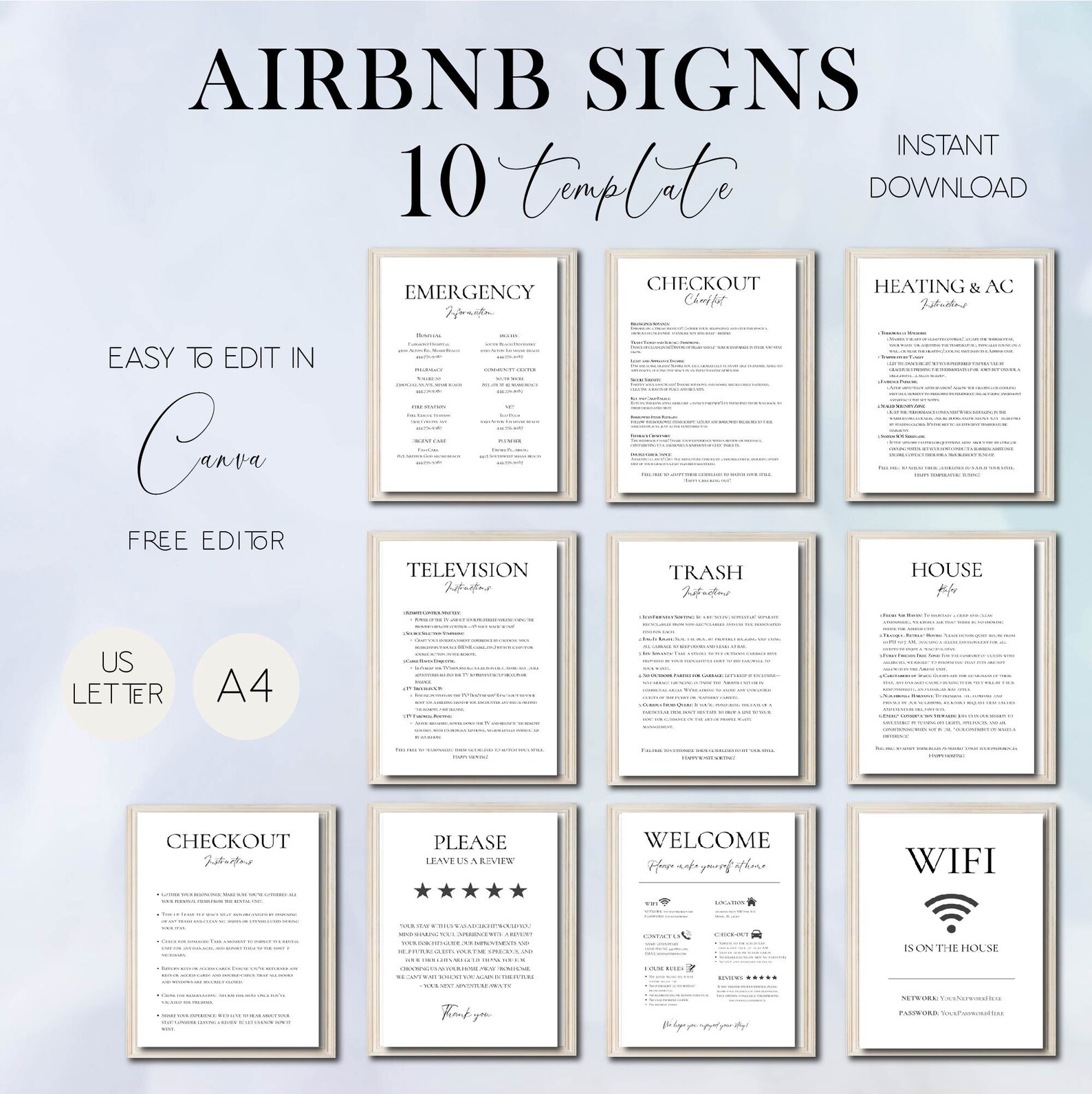 Airbnb Sign Bundle Template Airbnb Signage Signs for Rental Home Wifi ...