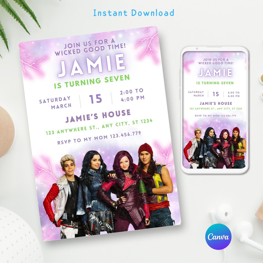 Descendants Birthday Invitation | Descendants Party Invite, Descendants ...