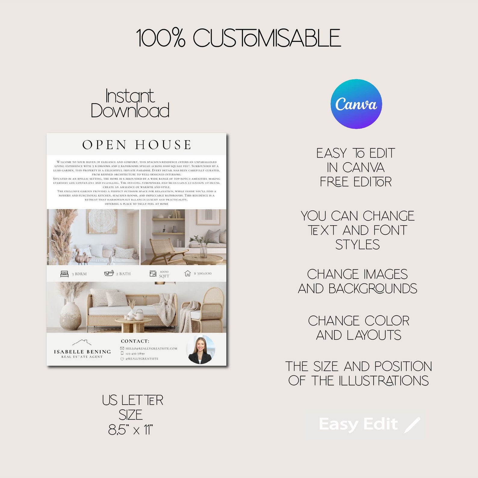 Real Estate Open House Flyer | Realtor Editable Template | Real Estate ...