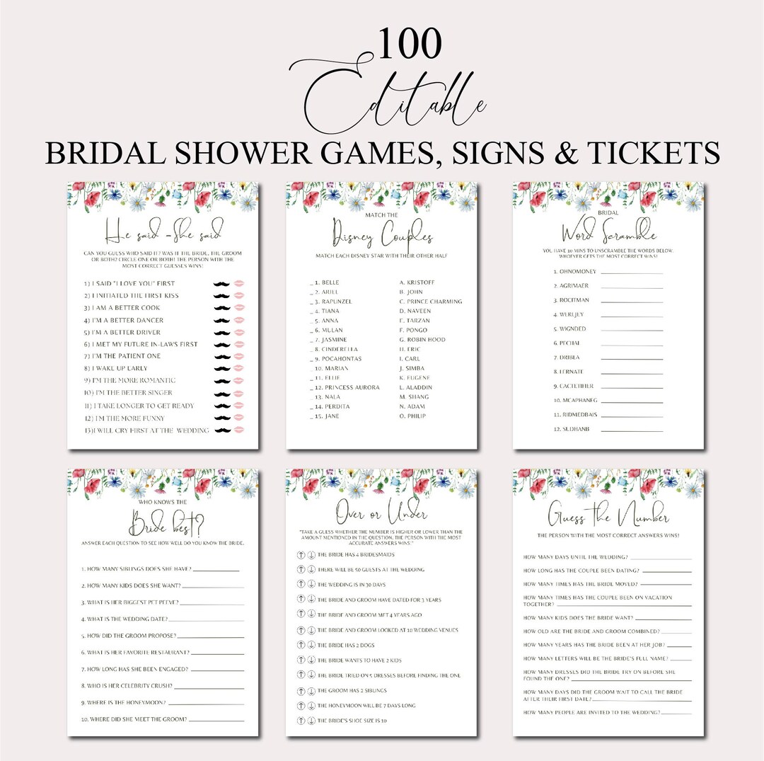 Bridal Shower Games, Flower Bachelorette Games, Printable Wedding ...