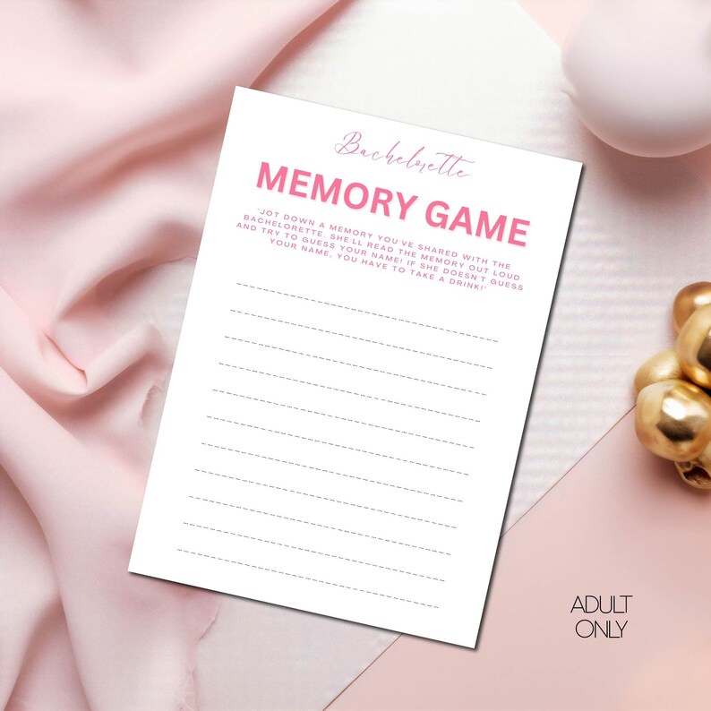 Memory Game, Bridal Shower Game, Printable Memory Game, Adults Only ...
