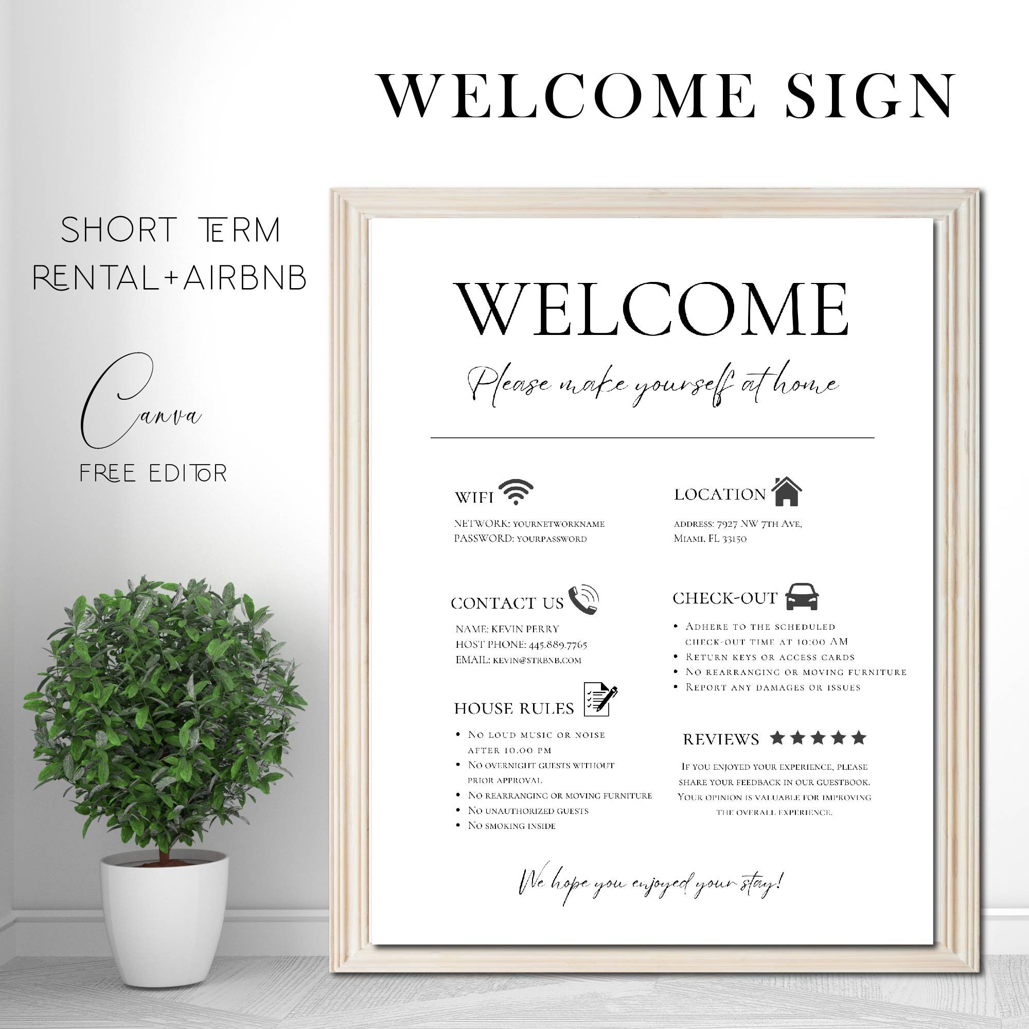 Editable Airbnb Welcome Guide Signage, Printable Short Term Rental ...