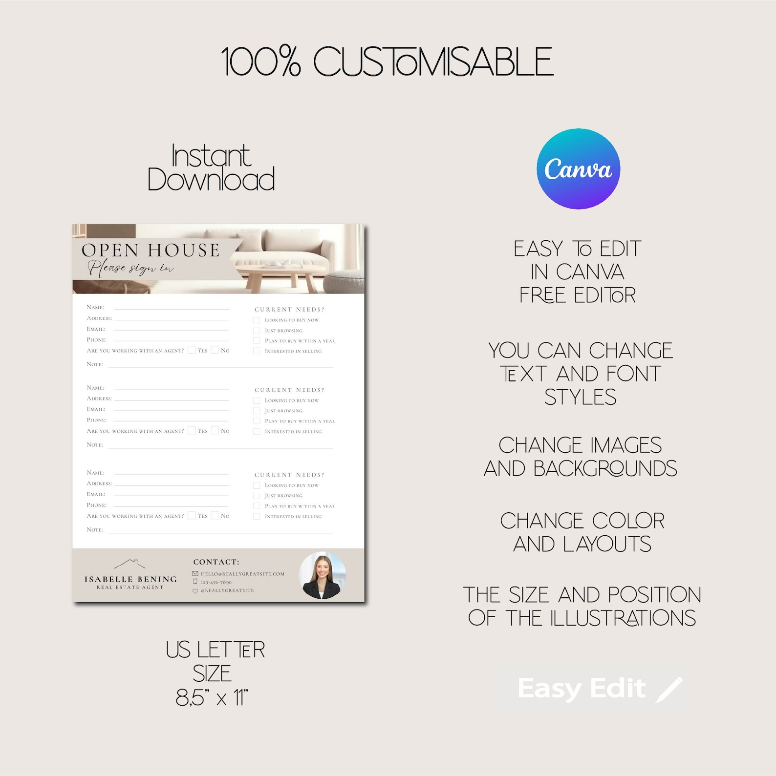 Editable Open House Sign in Sheet, Realtor Open House Form, Real Estate ...