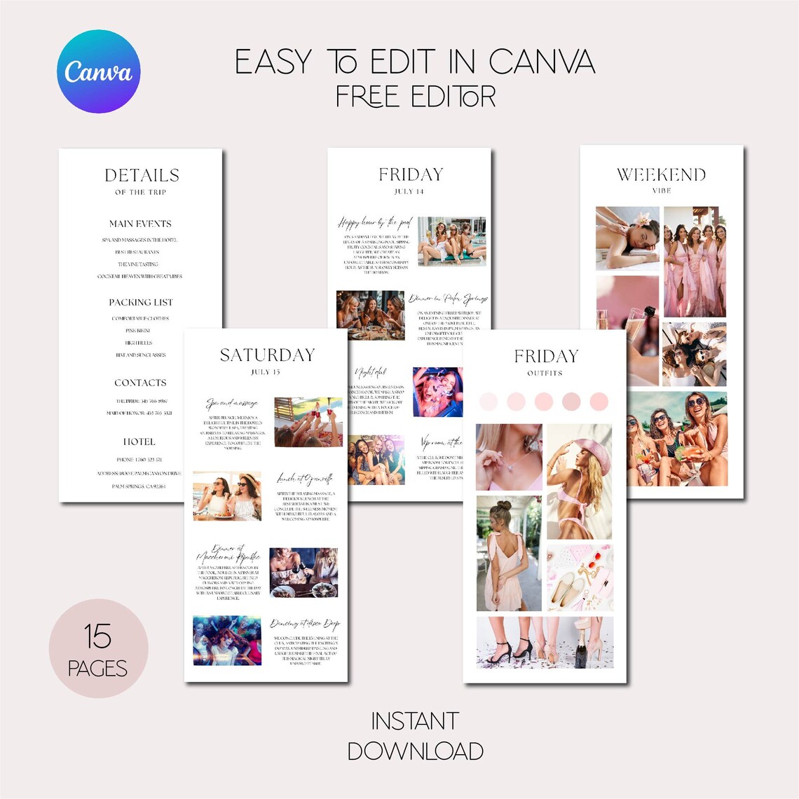 Digital Hen Party Itinerary Template, Hen Party Itinerary Template, Hen ...