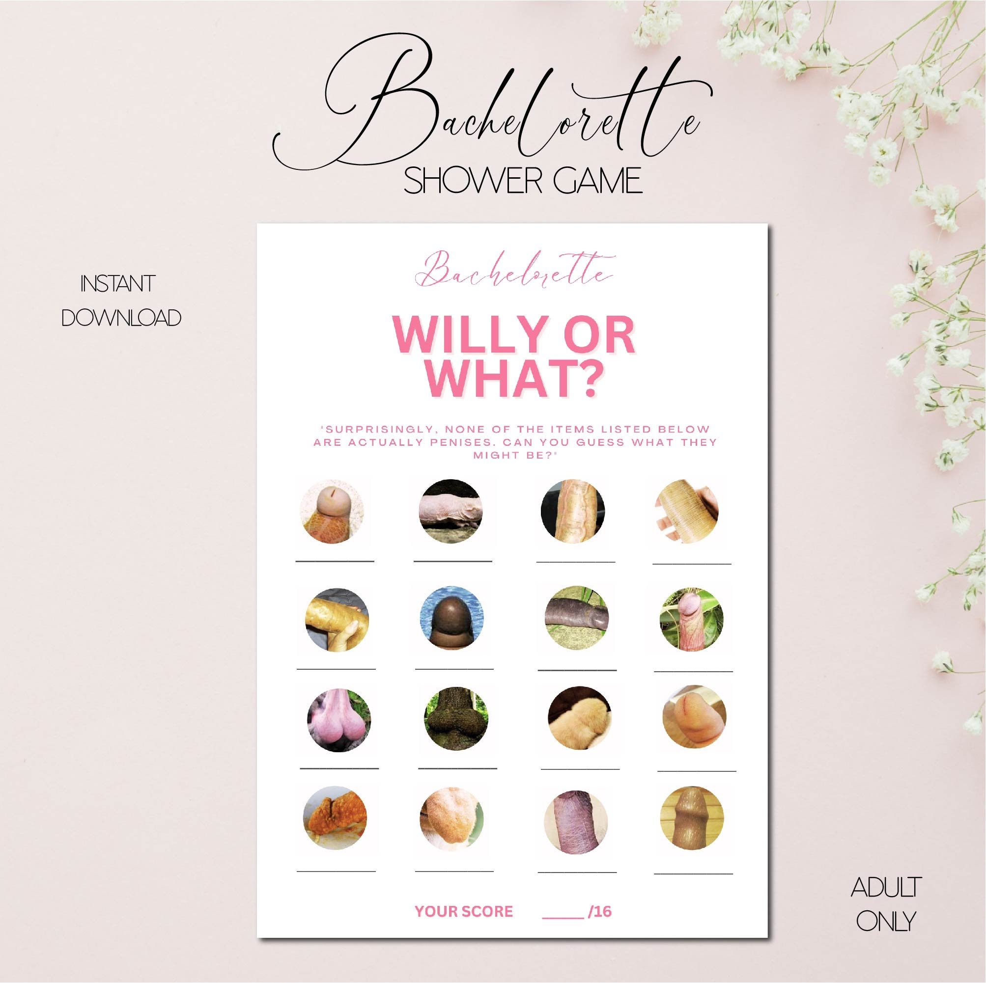 Willy or What Game, Bridal Shower Game, Printable Willy or What, Adults ...