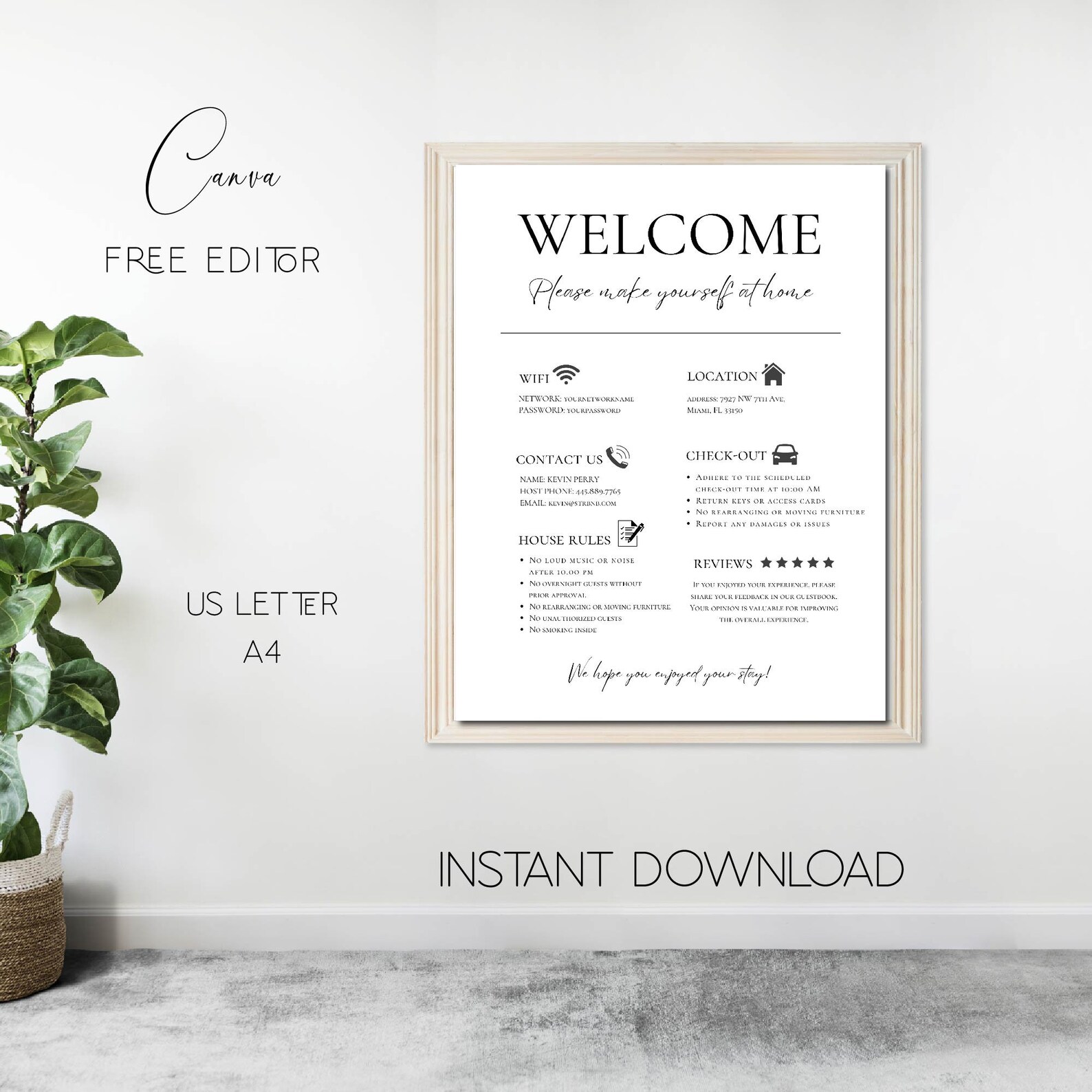 Editable Airbnb Welcome Guide Signage, Printable Short Term Rental ...