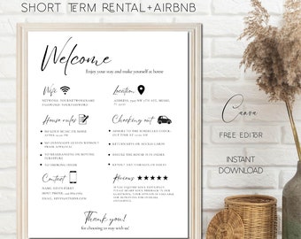 Editable Airbnb Welcome Guide Signage, Digital Template, Printable ...