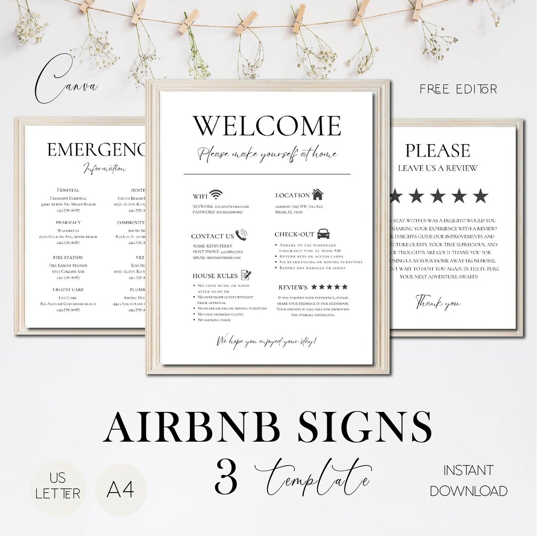 Airbnb Sign Template Airbnb Signage Signs for Rental Home Wifi Sign ...