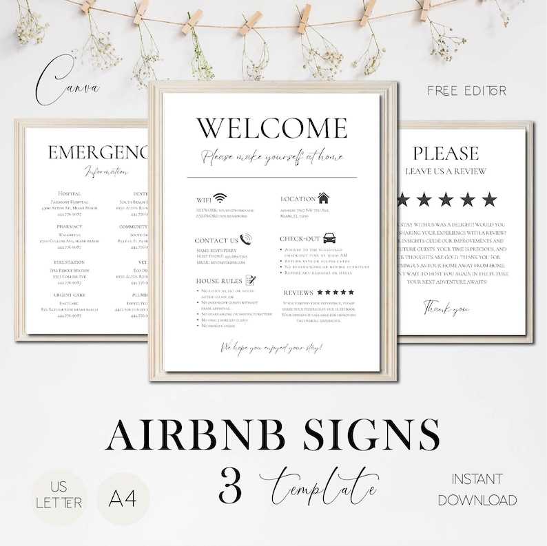 Airbnb Sign Template Airbnb Signage Signs for Rental Home Wifi Sign ...