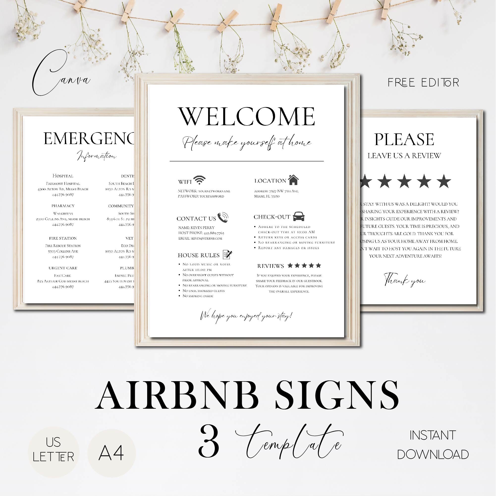 Airbnb Sign Template Airbnb Signage Signs for Rental Home Wifi Sign ...