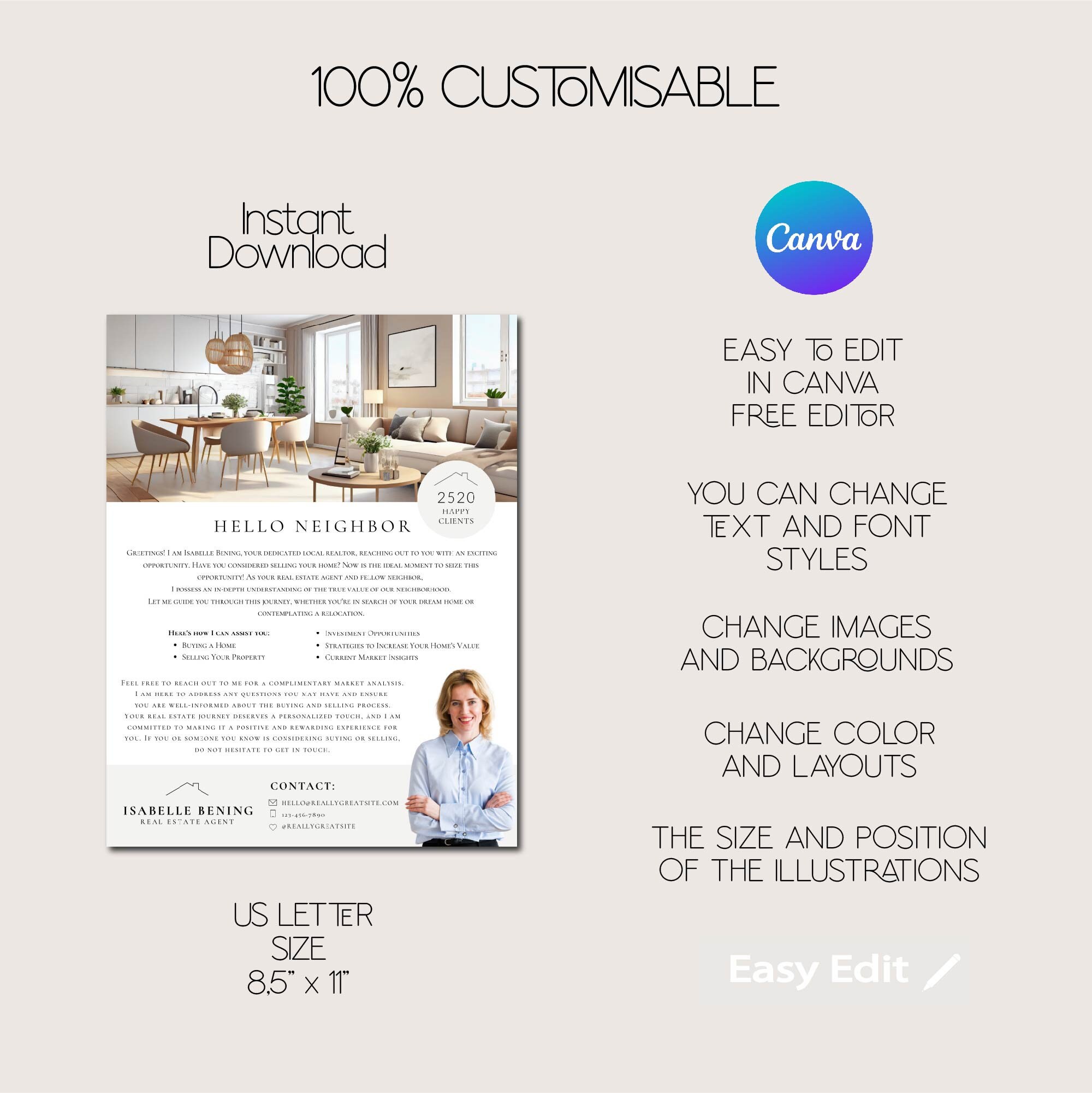 Real Estate Introduction Flyer | Realtor Hello Neighbor Letter ...