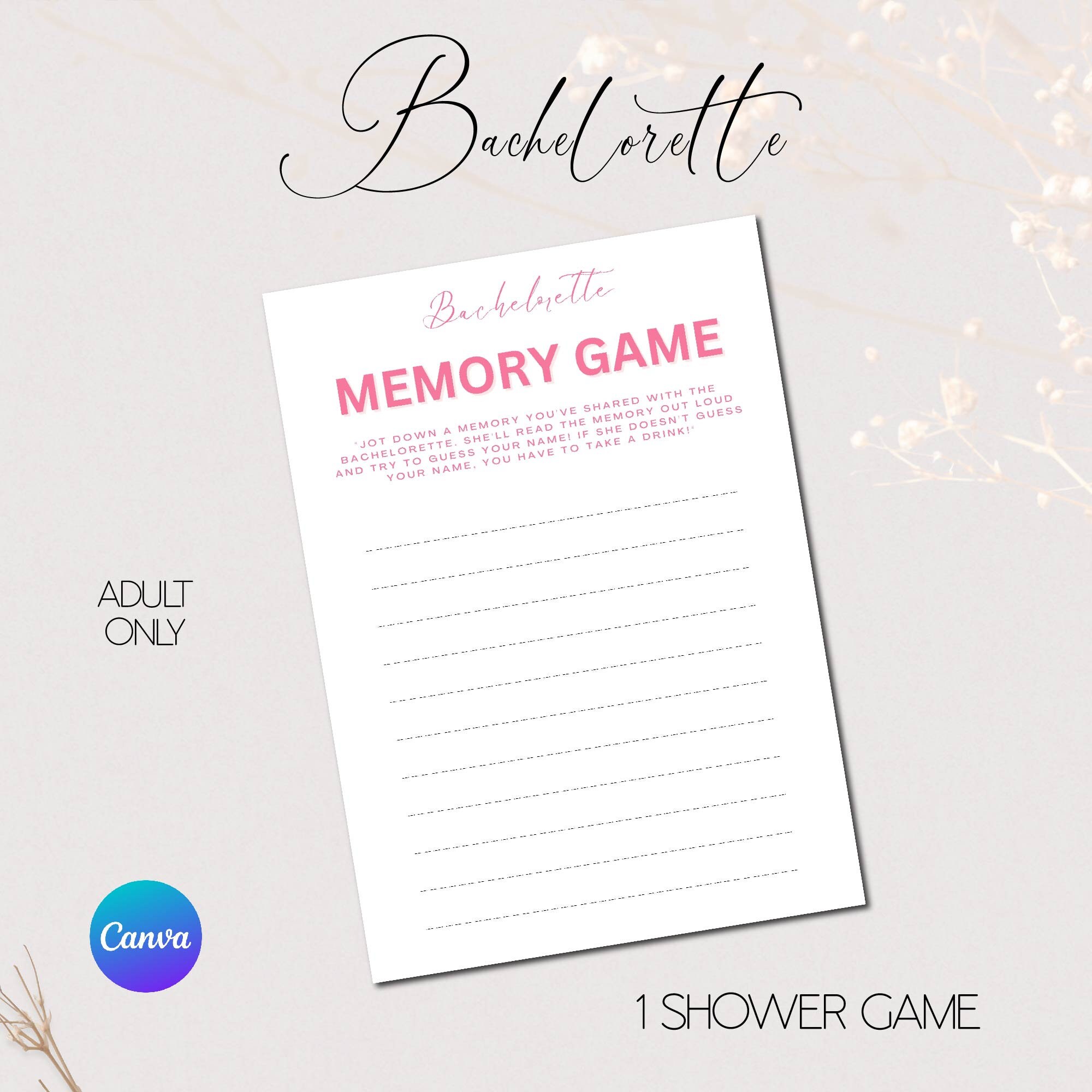 Memory Game, Bridal Shower Game, Printable Memory Game, Adults Only ...