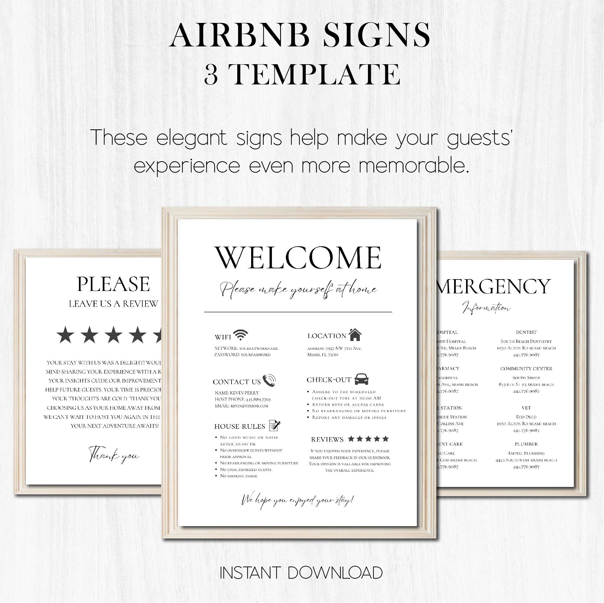 Airbnb Sign Template Airbnb Signage Signs for Rental Home Wifi Sign ...