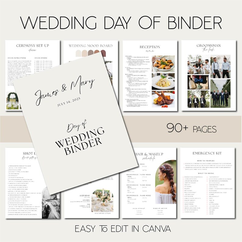 The Ultimate Wedding Day Binder Template, Edit in Canva, Wedding ...
