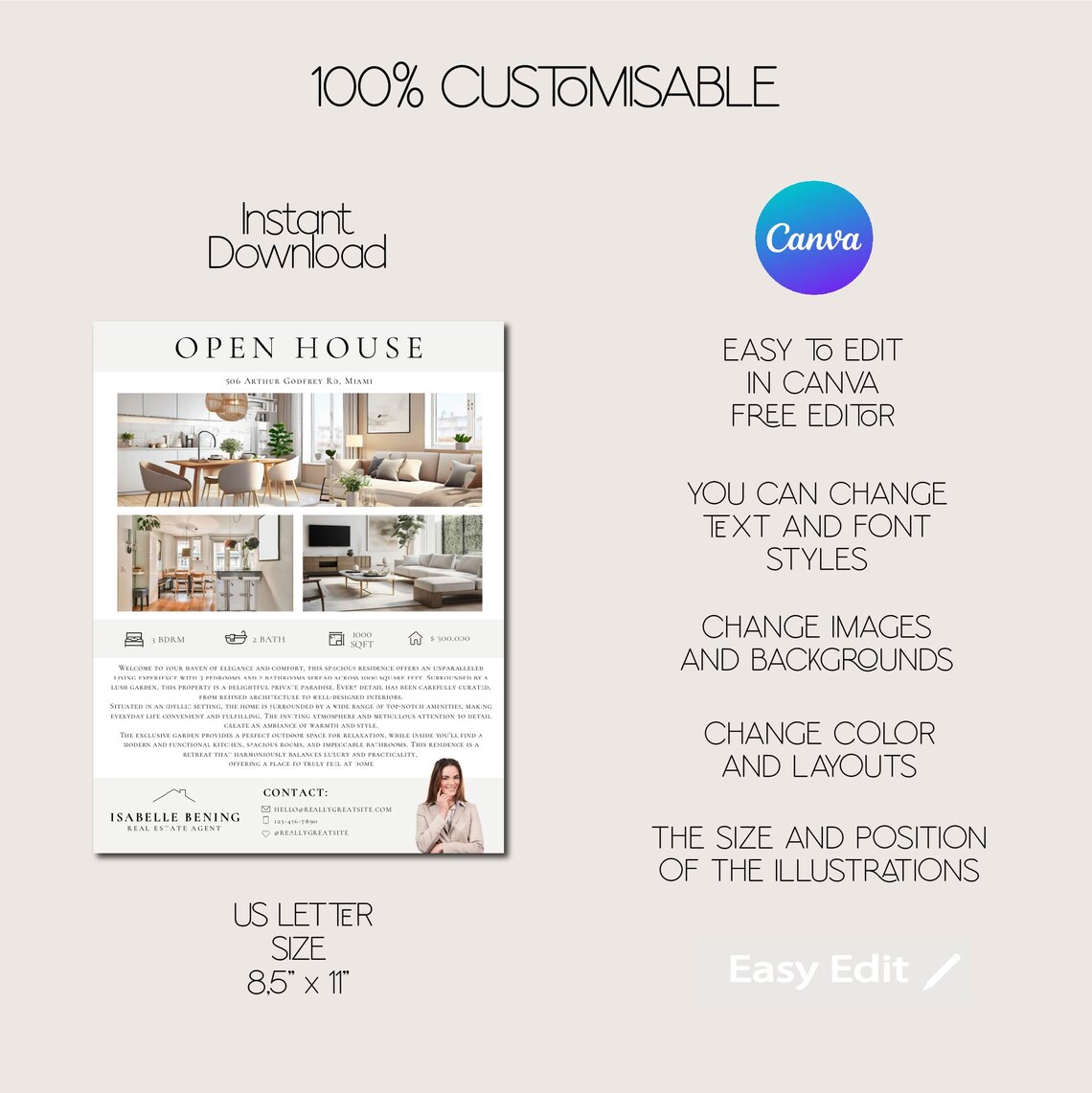 Real Estate Open House Flyer | Realtor Editable Template | Real Estate ...
